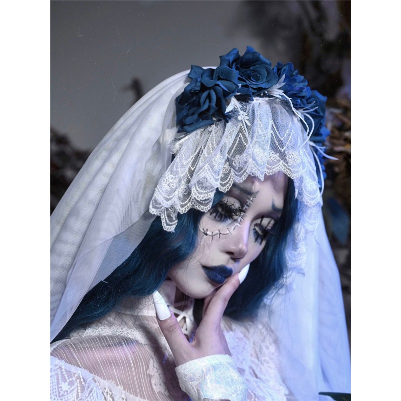 Corpse Bride Gothic Rose Veil and Lace Gloves - CosSuits