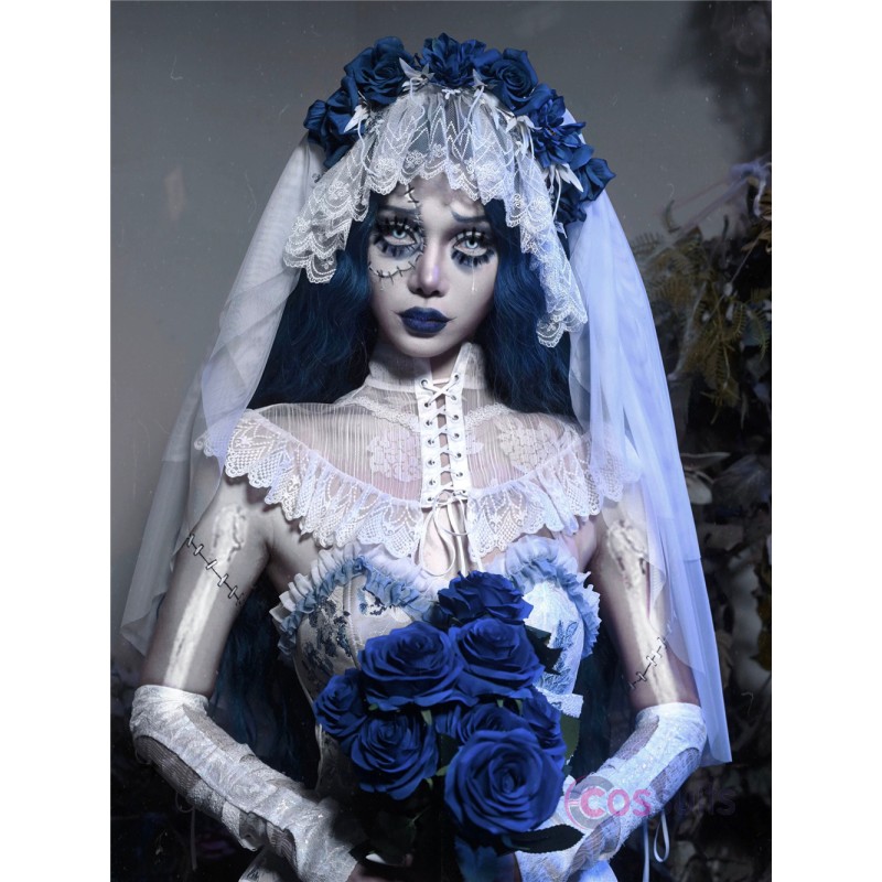 Corpse Bride Gothic Rose Veil and Lace Gloves - CosSuits