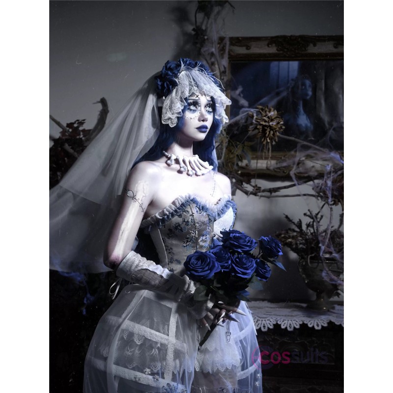 Corpse Bride Gothic Rose Veil and Lace Gloves - CosSuits