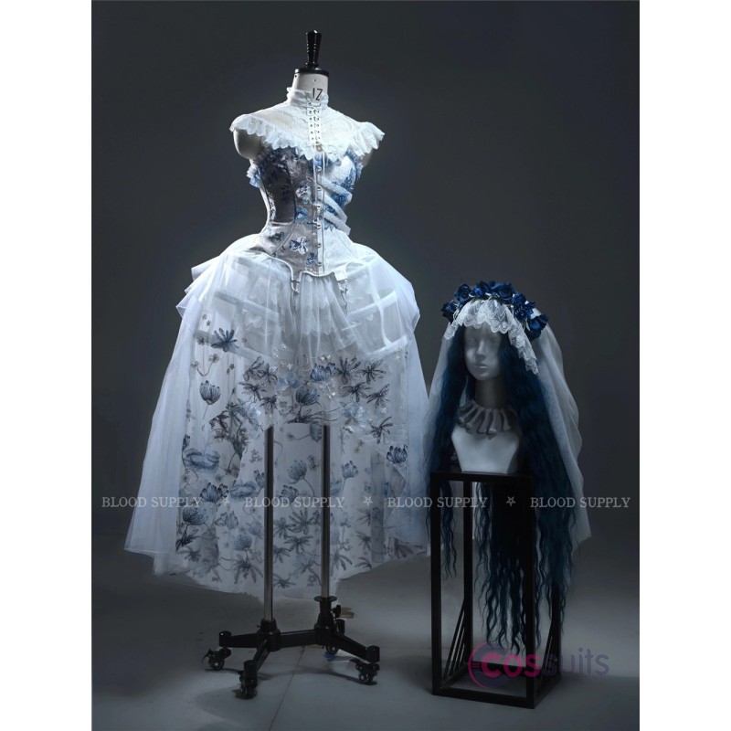Corpse Bride Halloween Gothic Corset Top with Petticoat - CosSuits