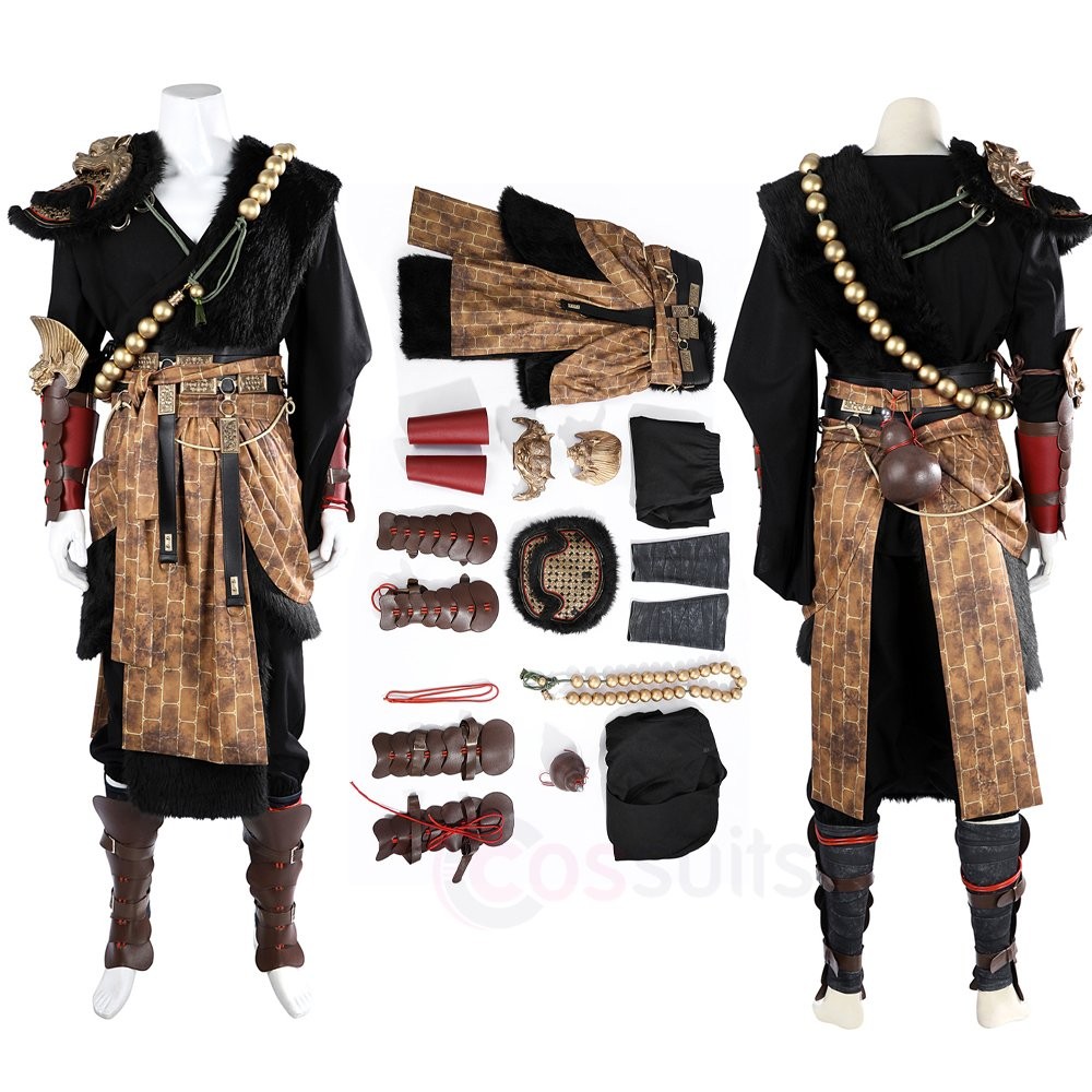 Black Myth Wukong Ebongold Silk Robe Cosplay Costumes - CosSuits