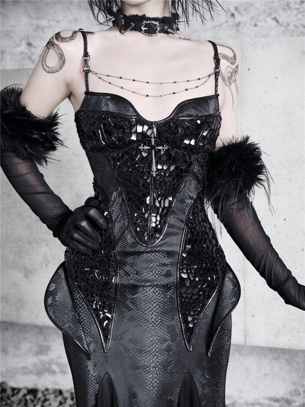 Shadow Stalker Gothic Bodycon Cami Dress with Mermaid Hem - CosSuits