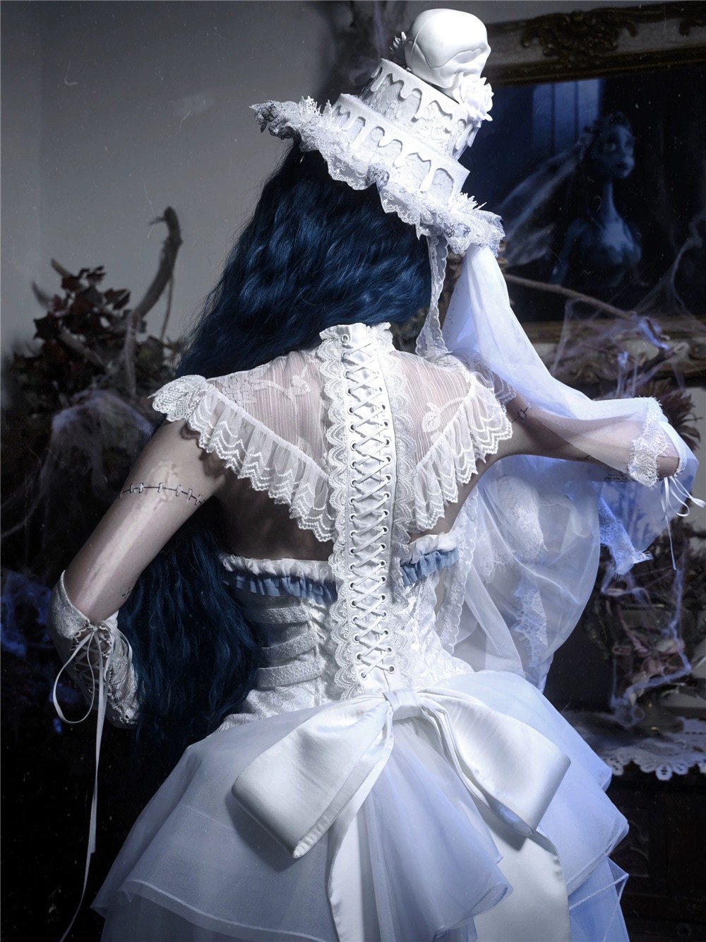 Corpse Bride Gothic Cape with Spine Detail and Outer Skirt - CosSuits